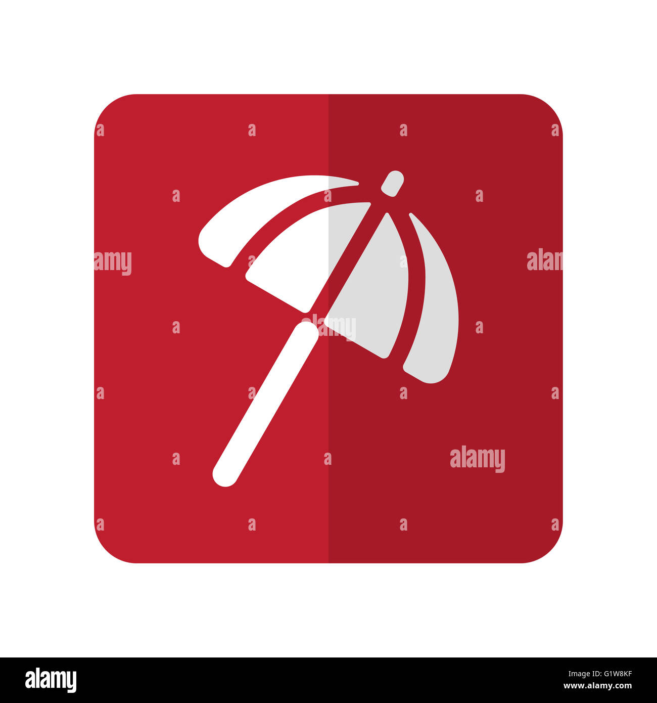 White Parasol flat icon on red rounded square on white Stock Photo - Alamy