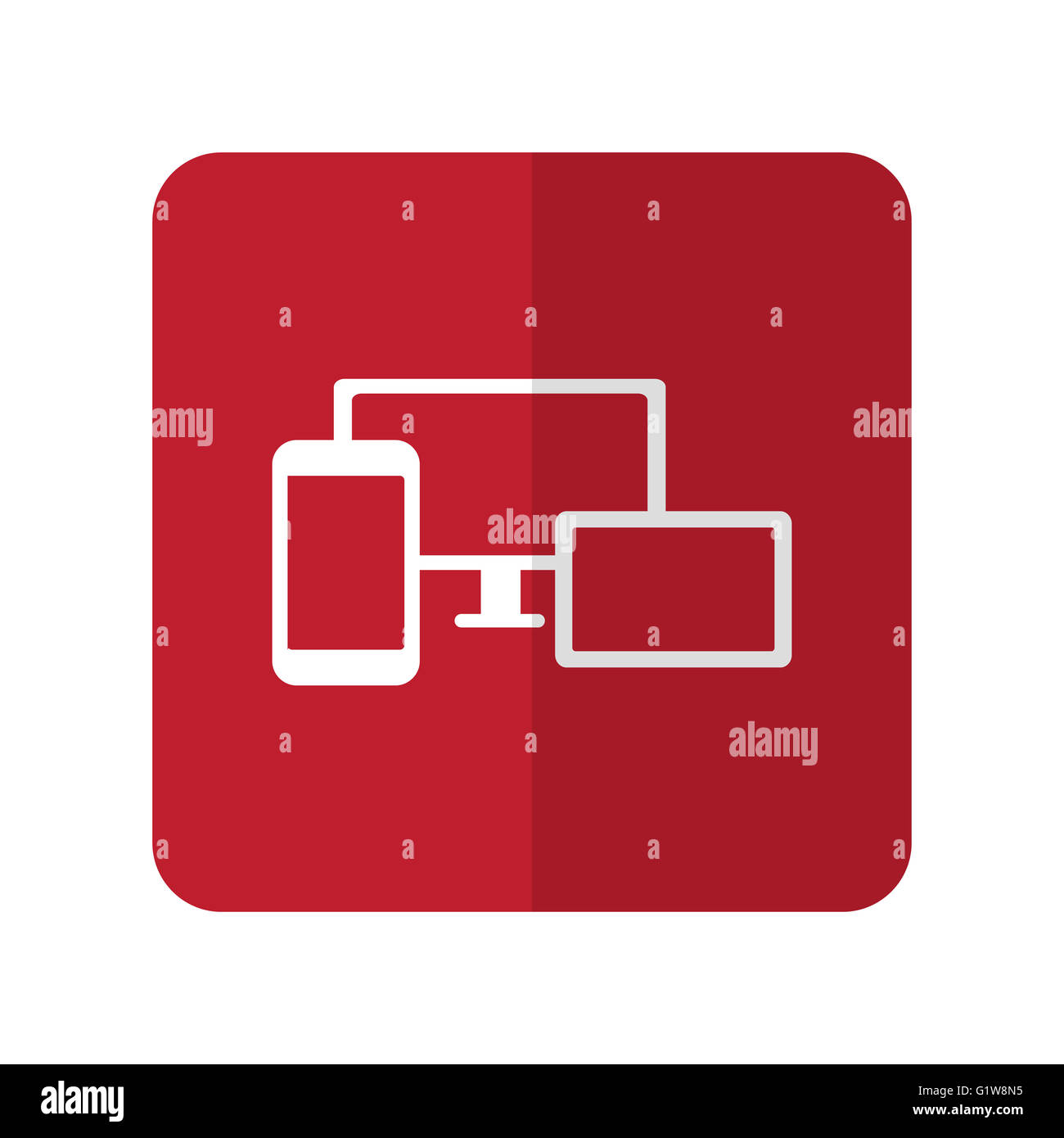 White Responsive Media Design flat icon on red rounded square on white ...