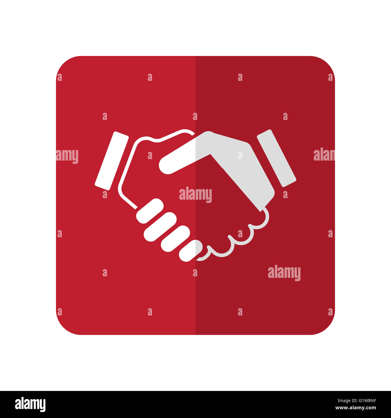 White Handshake Agreement flat icon on red rounded square on white ...