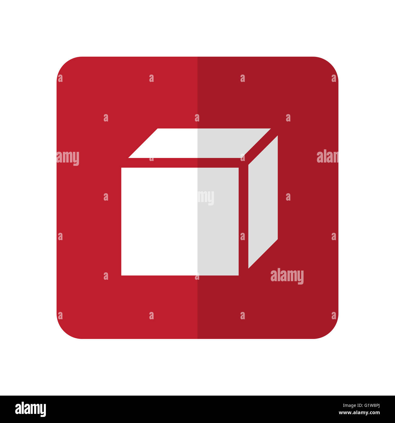 White 3D Box flat icon on red rounded square on white Stock Photo - Alamy