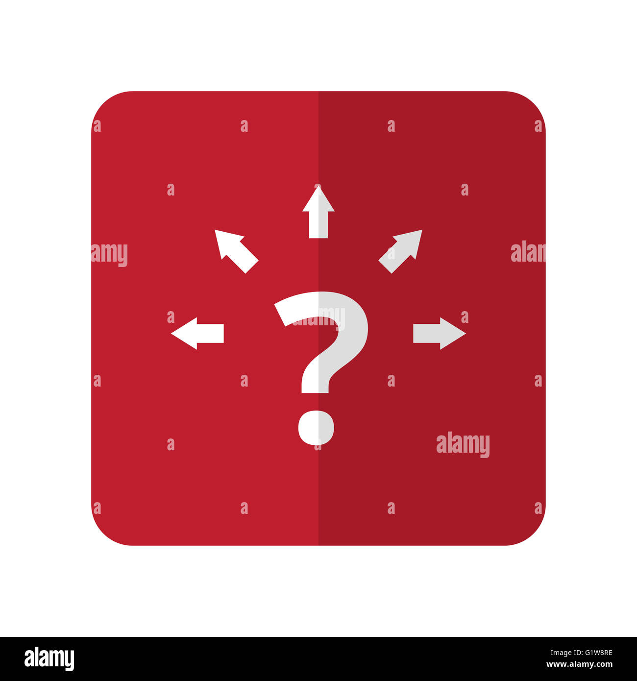 White Question Mark Arrows flat icon on red rounded square on white ...