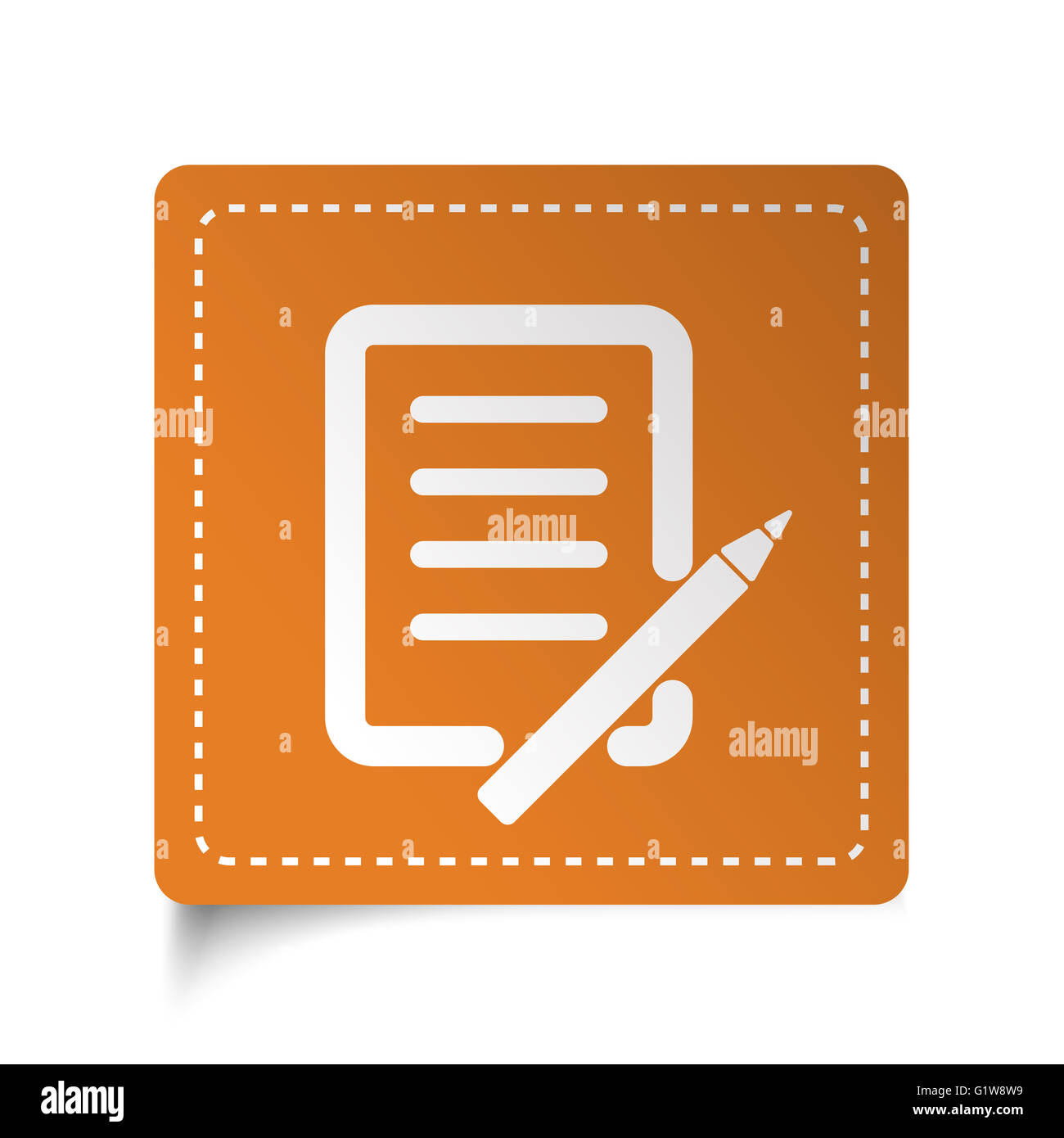 White flat Pen And Paper icon on orange sticker Stock Photo - Alamy