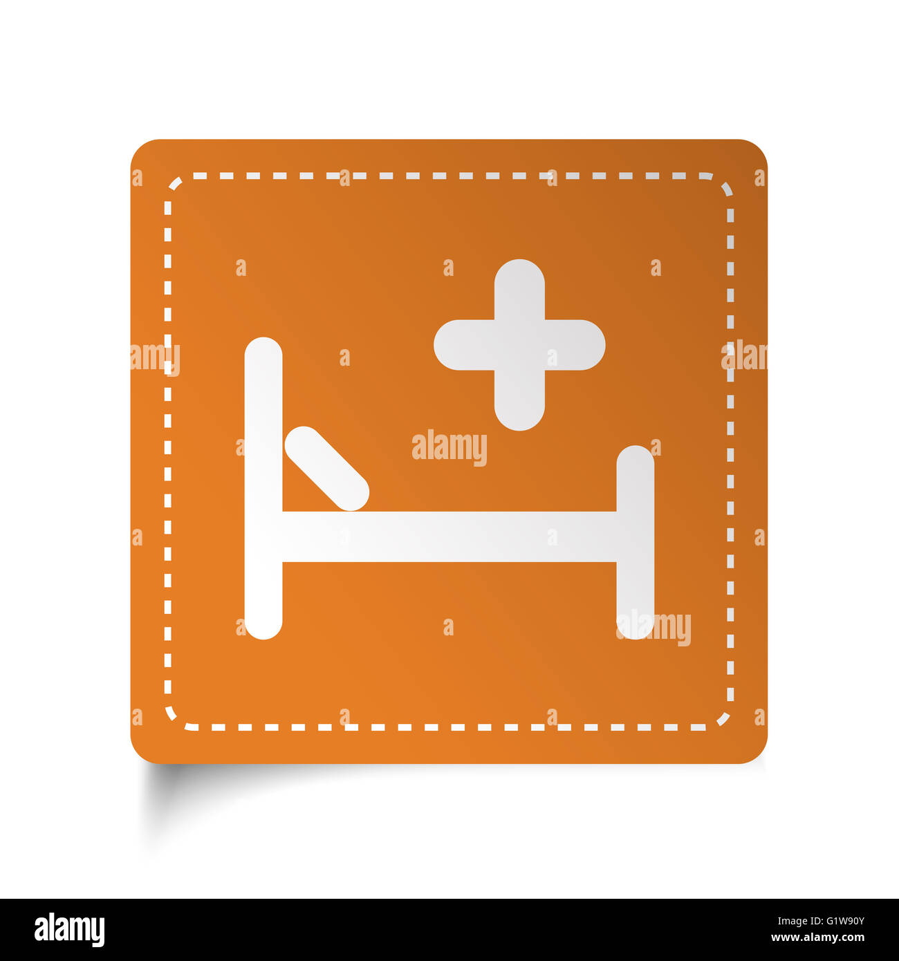White flat Hospital Bed icon on orange sticker Stock Photo - Alamy