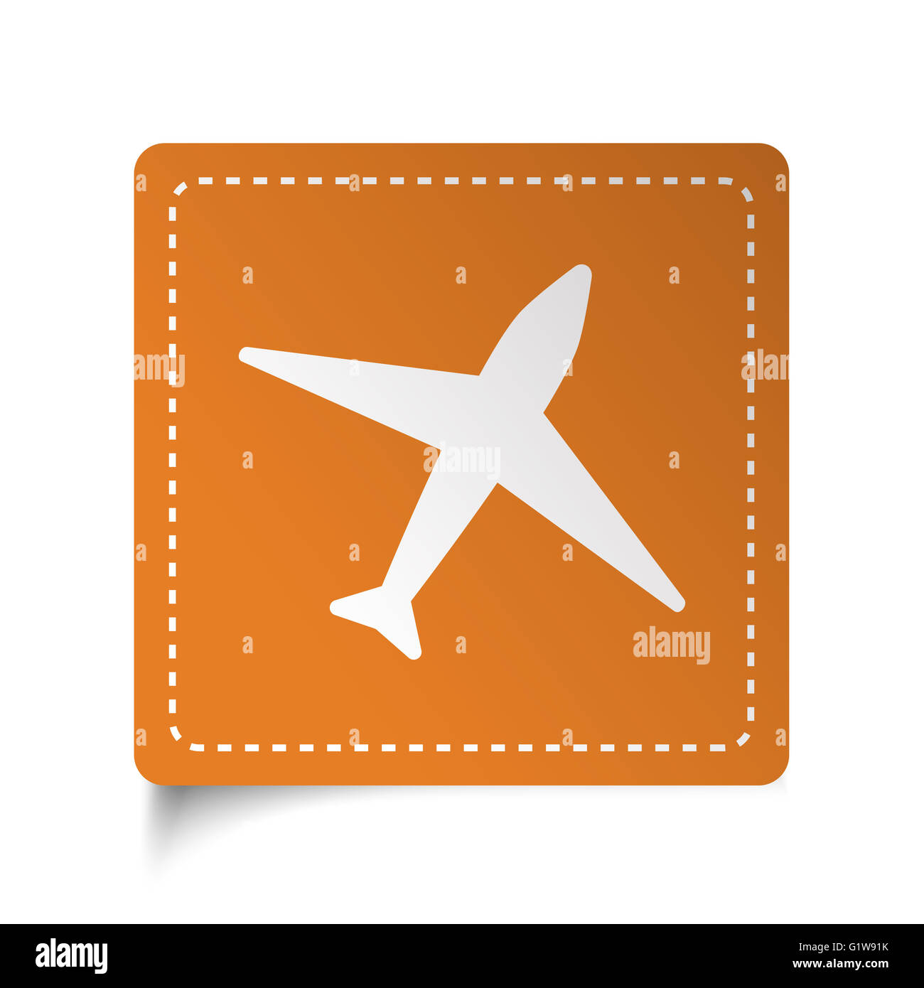 White flat Airplane icon on orange sticker Stock Photo - Alamy