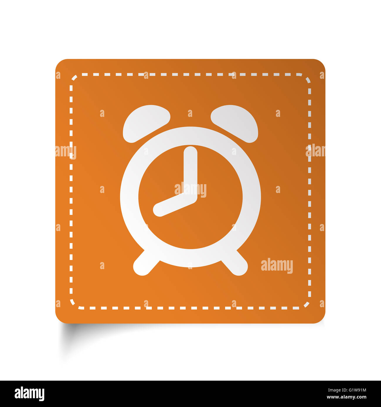 White flat Alarm Clock icon on orange sticker Stock Photo - Alamy