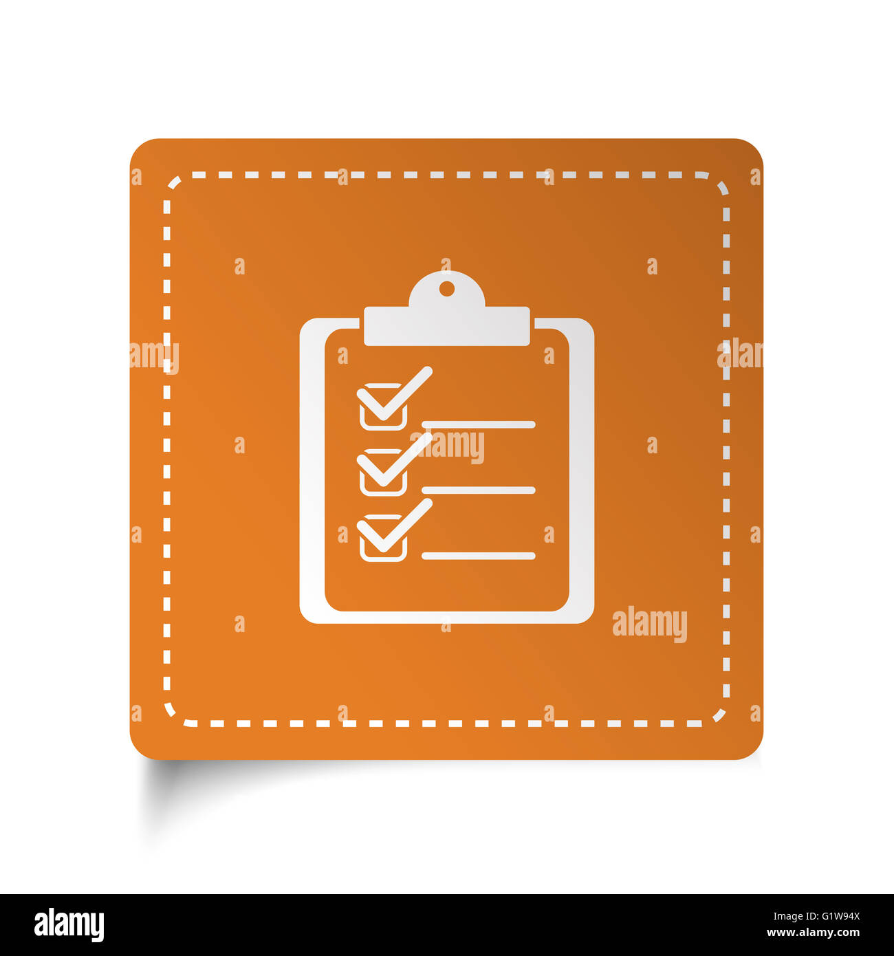 White flat Clipboard Checklist icon on orange sticker Stock Photo - Alamy