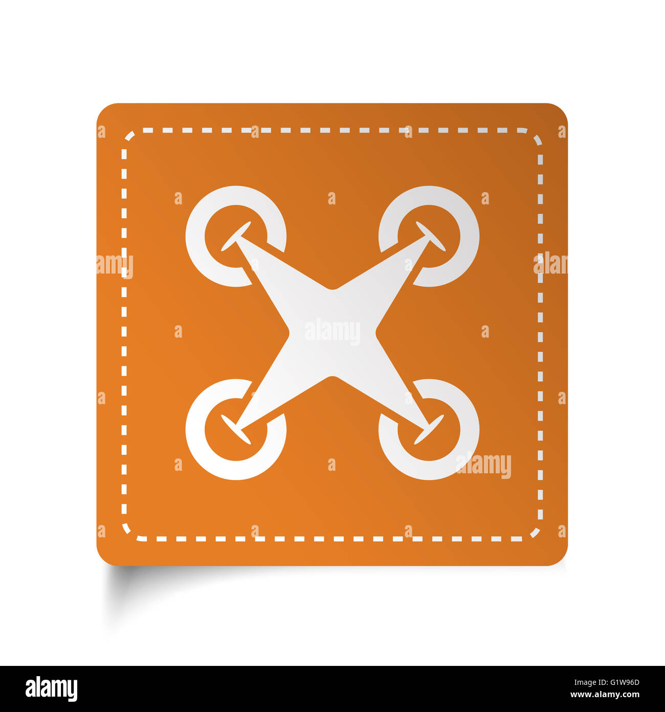 White flat Drone Quadcopter icon on orange sticker Stock Photo - Alamy