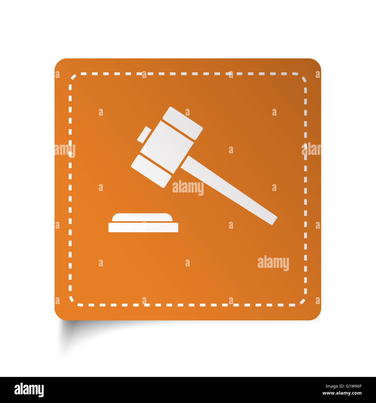 White flat Law Gavel icon on orange sticker Stock Photo - Alamy