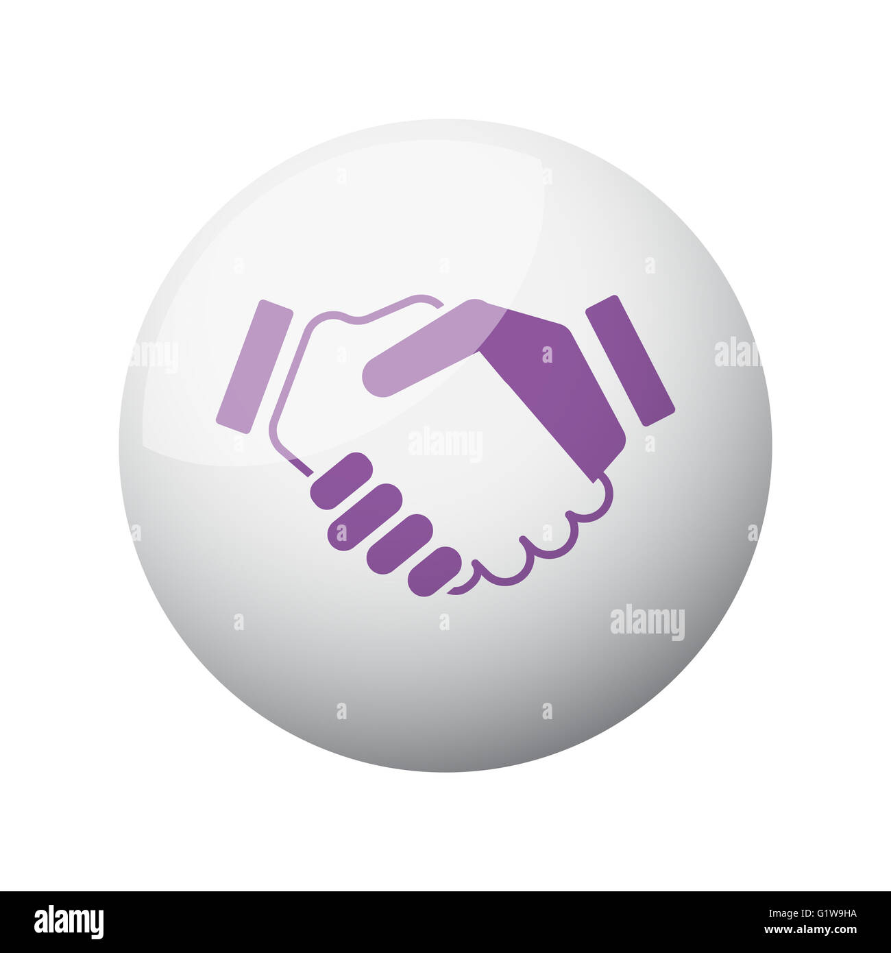 Flat purple Handshake Agreement icon on 3d sphere Stock Photo - Alamy