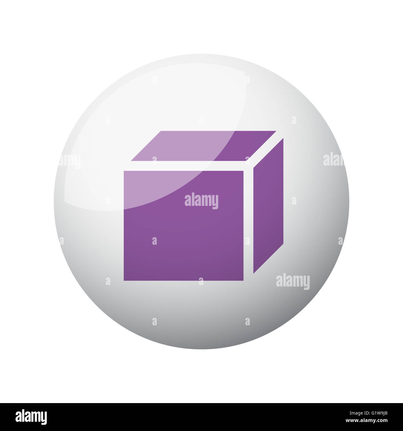 Flat purple 3D Box icon on 3d sphere Stock Photo - Alamy