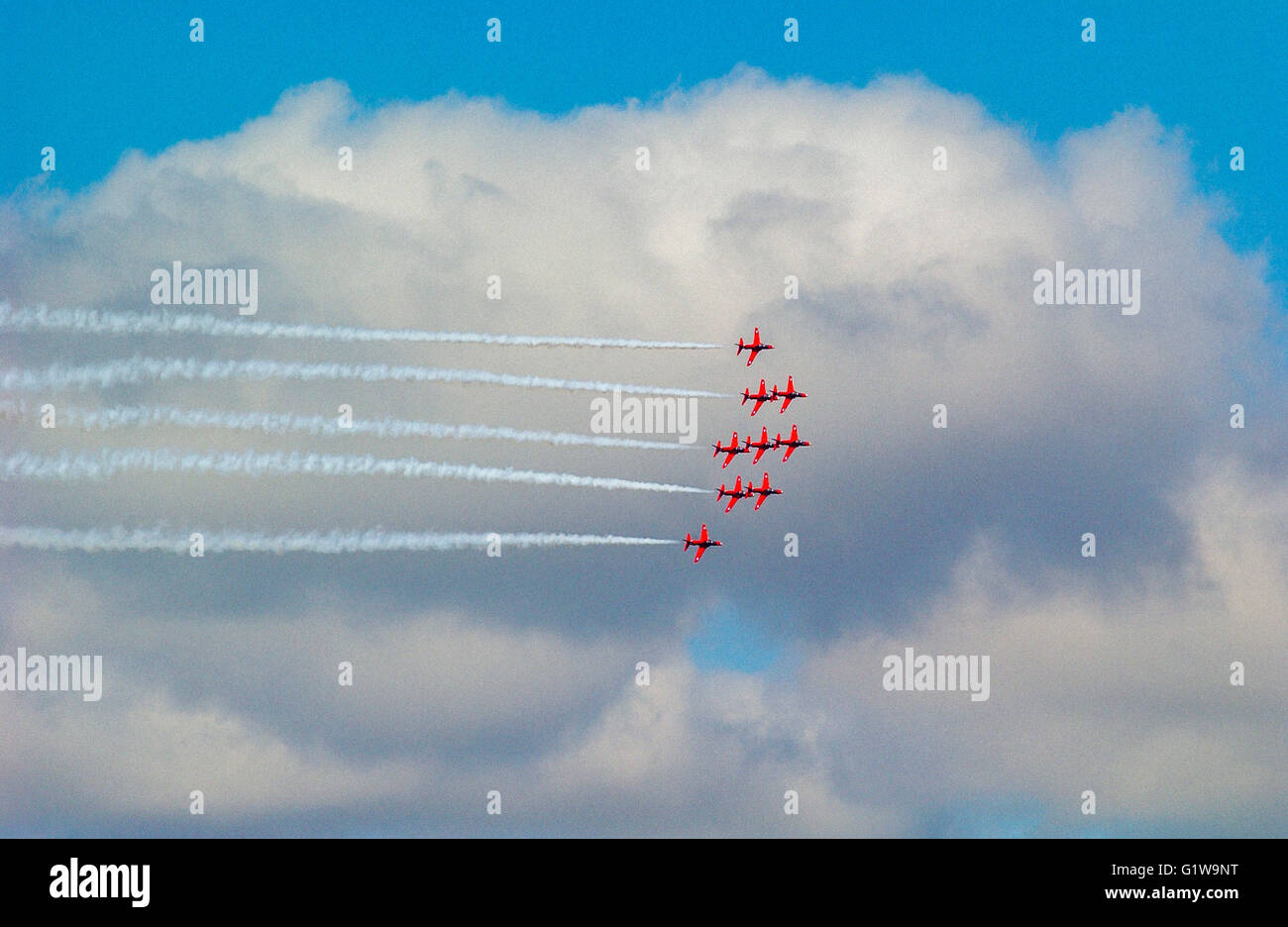 Red Arrows Display Team. BAE SYSTEMS Hawk T1 aircraft performing stunts ...