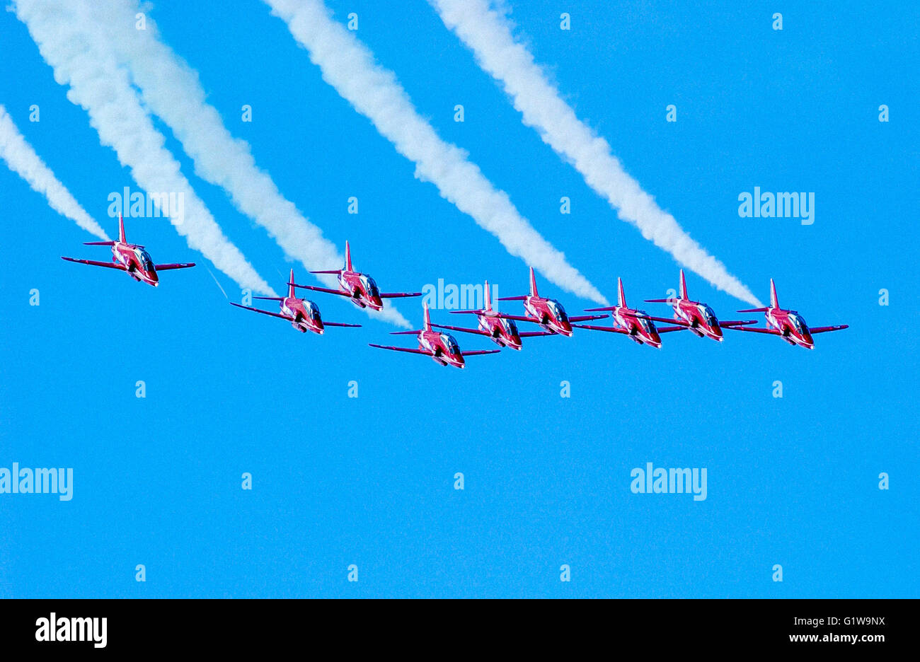 Red Arrows Display Team. BAE SYSTEMS Hawk T1 aircraft performing stunts ...