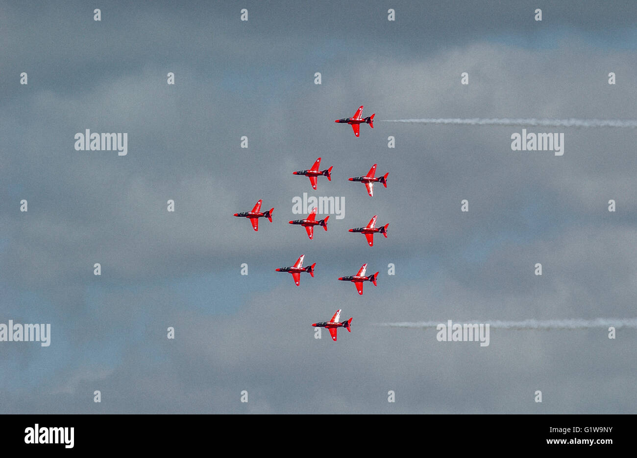 Red Arrows Display Team. BAE SYSTEMS Hawk T1 aircraft performing stunts ...
