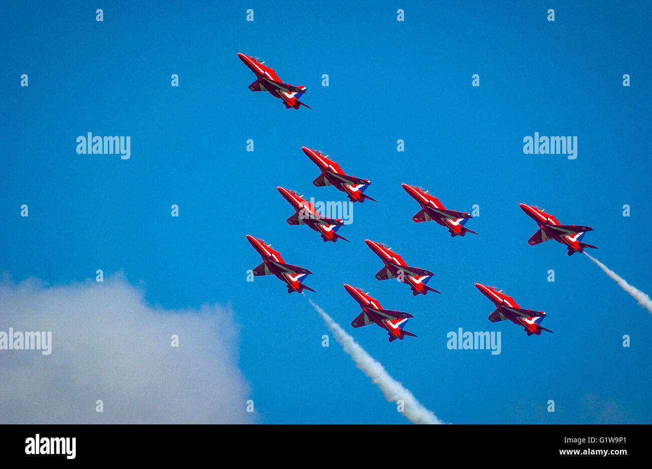 Red Arrows Display Team. BAE SYSTEMS Hawk T1 aircraft performing stunts ...