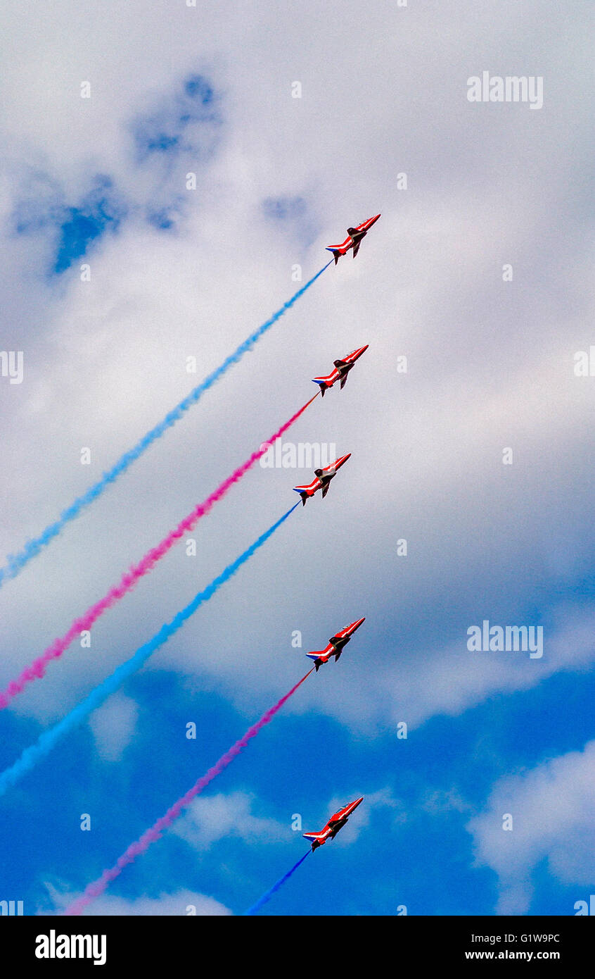 Red Arrows Display Team. BAE SYSTEMS Hawk T1 aircraft performing stunts ...