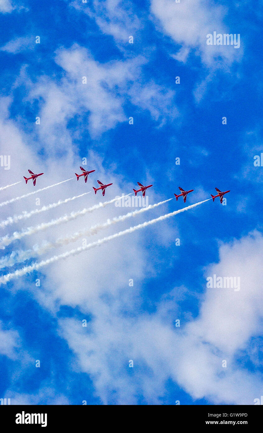 Red Arrows Display Team. BAE SYSTEMS Hawk T1 aircraft performing stunts ...