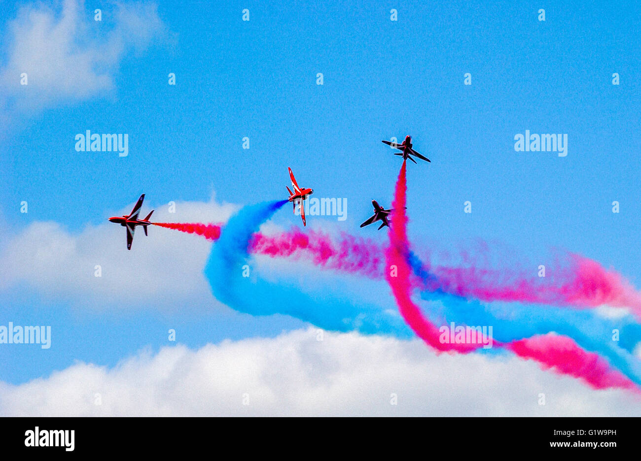 Red Arrows Display Team. BAE SYSTEMS Hawk T1 aircraft performing stunts ...