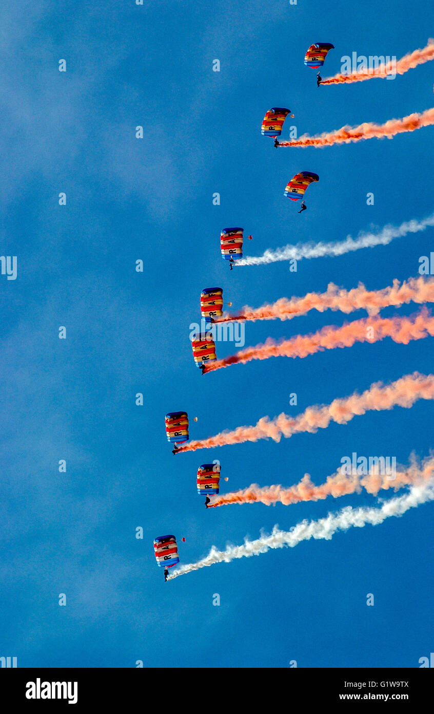 RAF skydiving parachute display team at airshow Stock Photo - Alamy