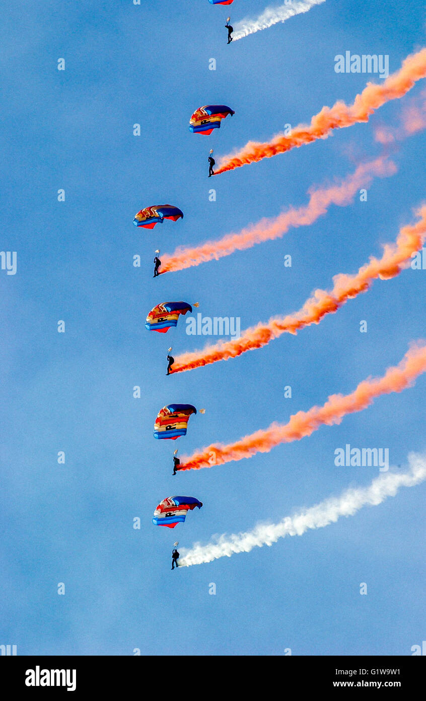 RAF skydiving parachute display team at airshow Stock Photo - Alamy