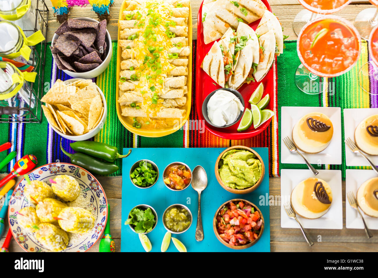 Fiesta party buffet table with traditional Mexican food Stock Photo - Alamy