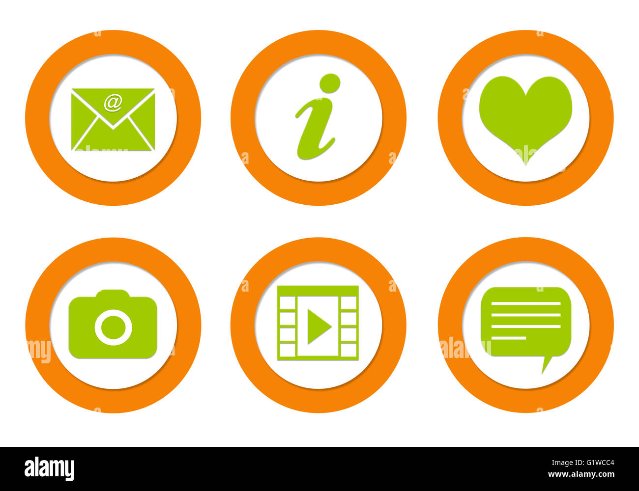 Set of colorful rounded icons with different symbols in green and ...