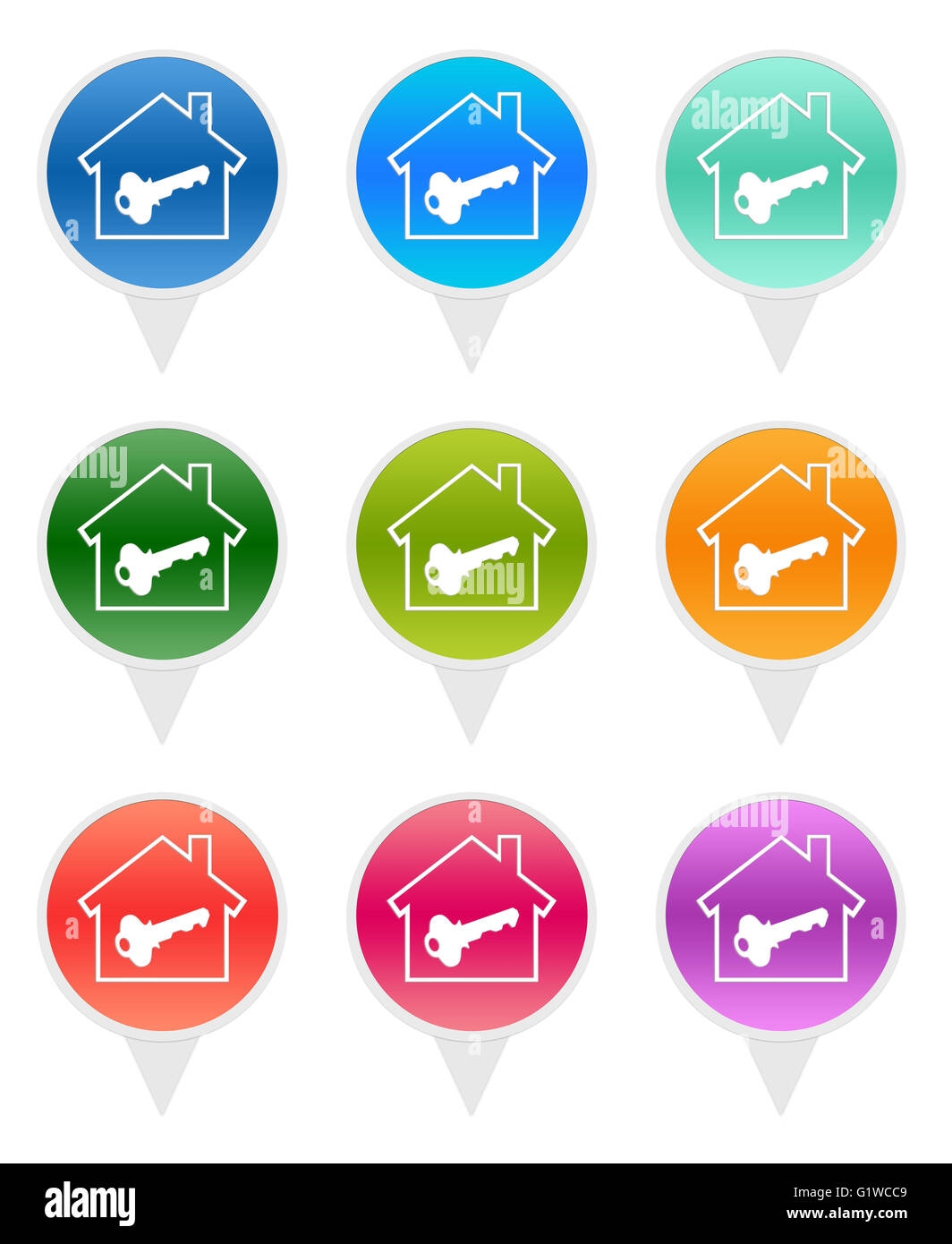 Set of colorful rounded icons for markers on maps with house symbol ...