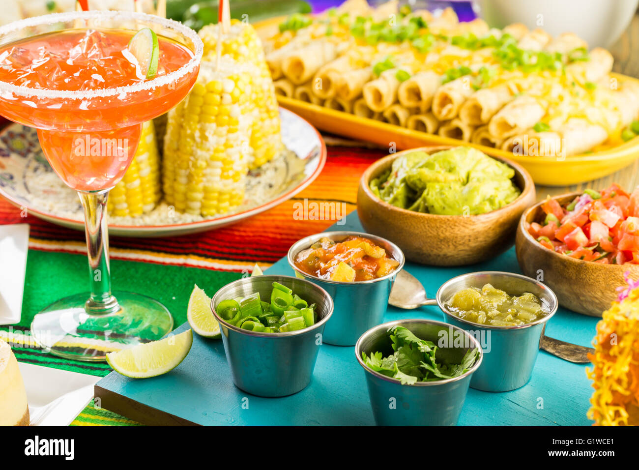 Fiesta party buffet table with traditional Mexican food Stock Photo - Alamy