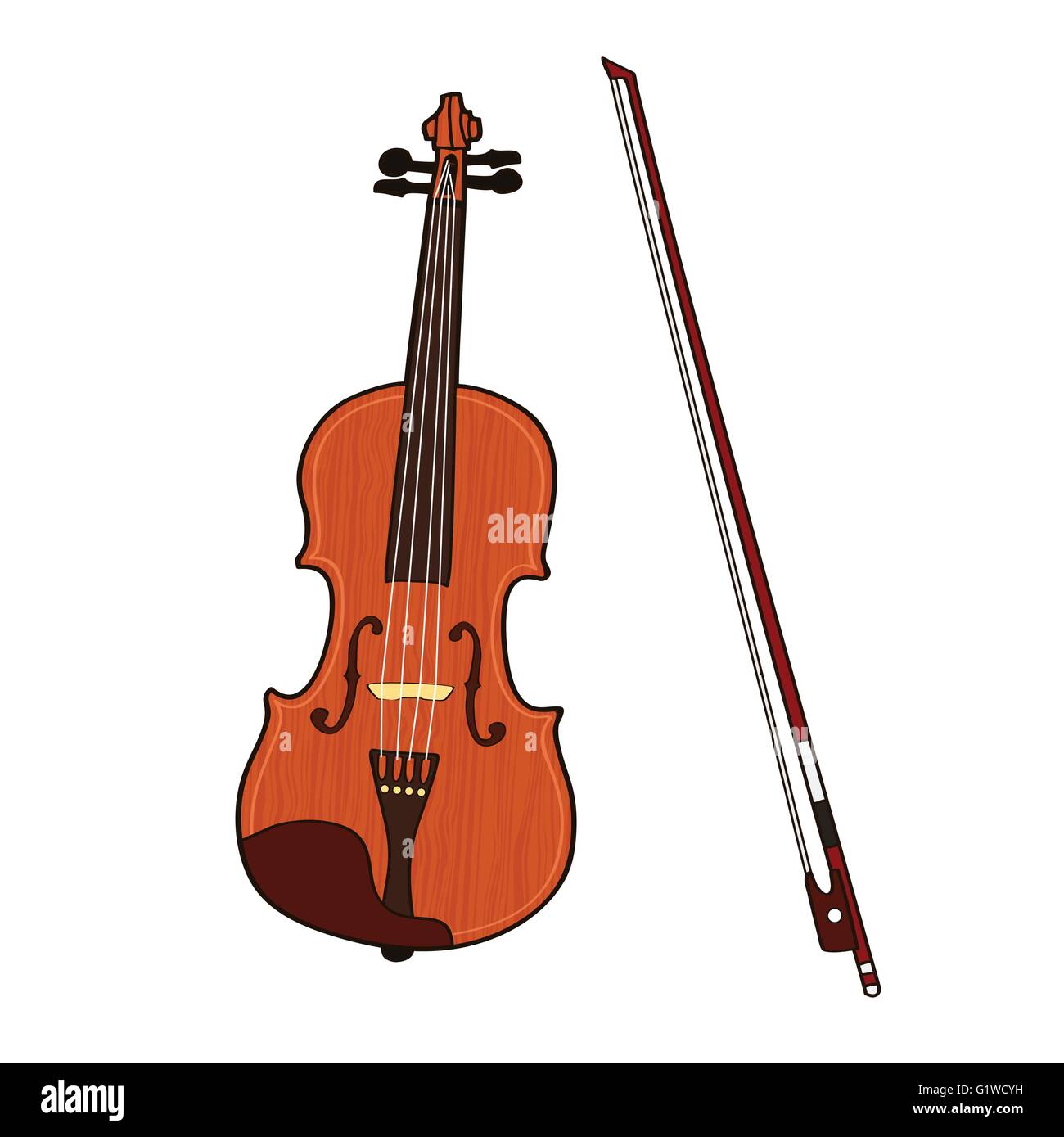Wooden colorful violin with bow isolated on white background Stock ...