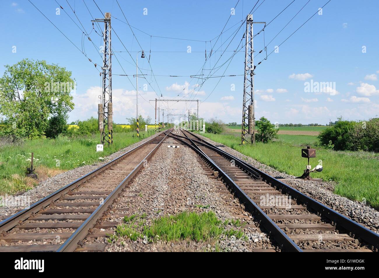 Two railway tracks in a rural scene Stock Photo - Alamy