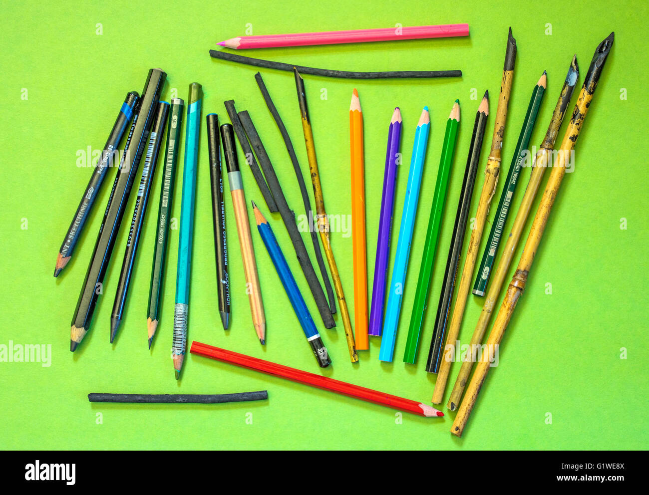 A collection of pencils, pens and other items used by artists and ...