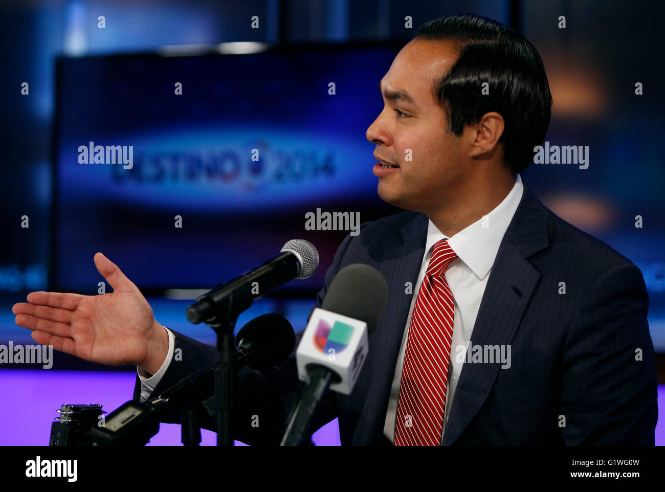 San Antonio Mayor Julian Castro answers questions during a press ...