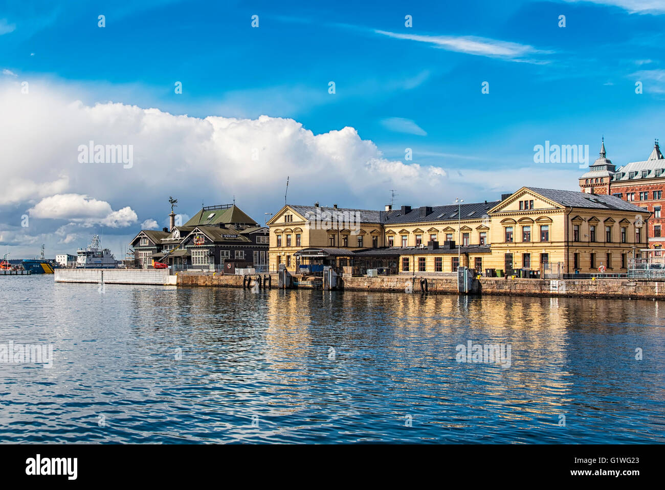 The old ferry terminal and train station buildings in Helsingborg ...