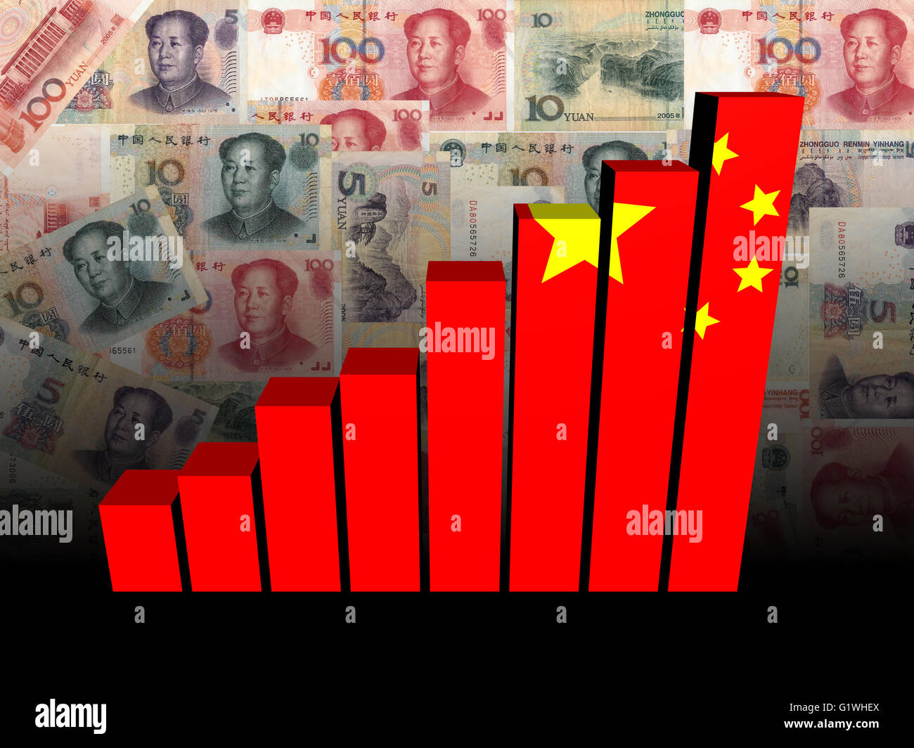 Chinese flag bar chart over Yuan illustration Stock Photo - Alamy