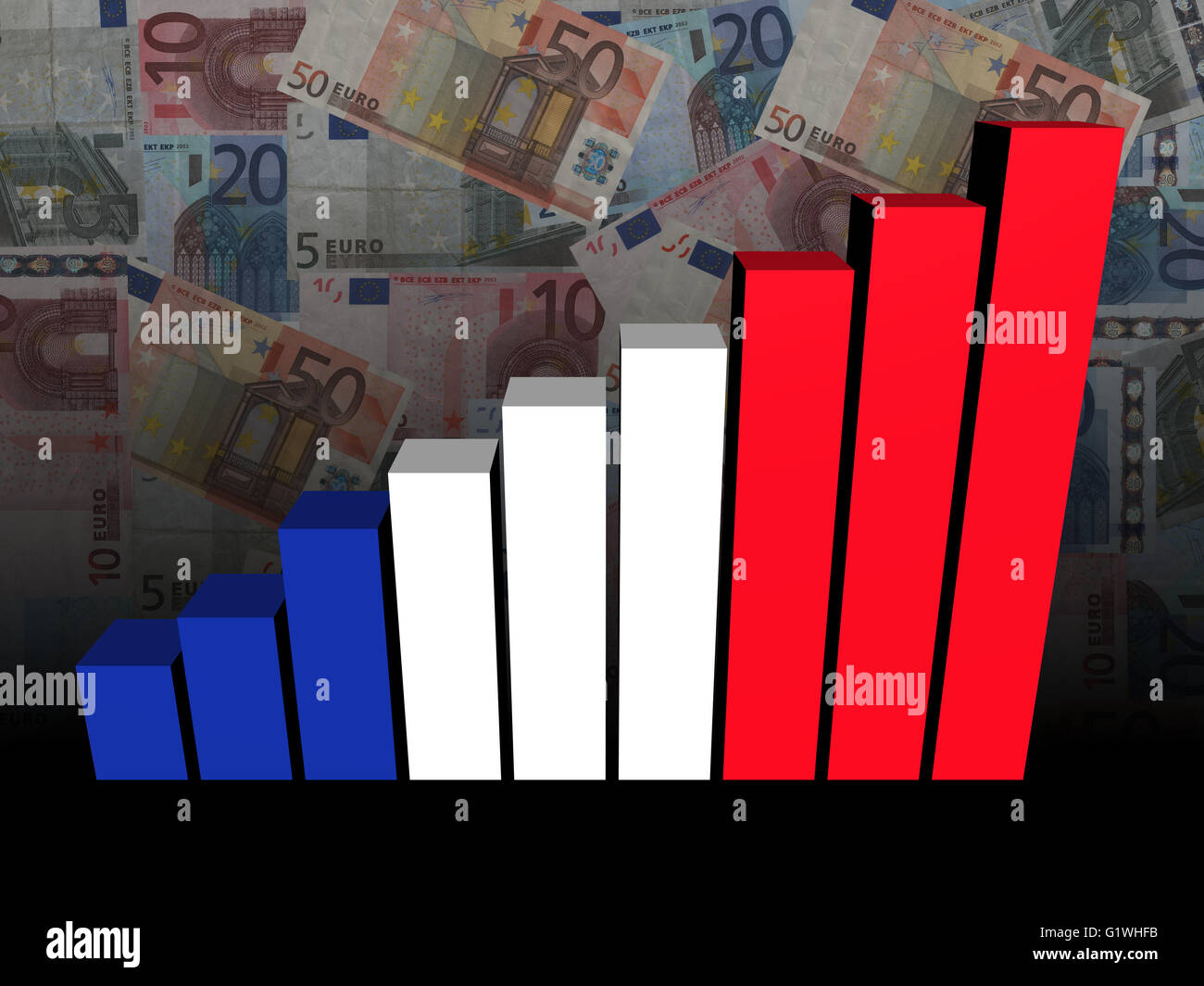 French flag bar chart over euros illustration Stock Photo - Alamy