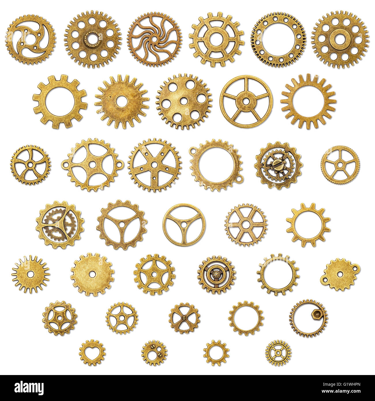 Set of Vintage Mechanical Cogwheel Gears Wheels, isolated on white ...