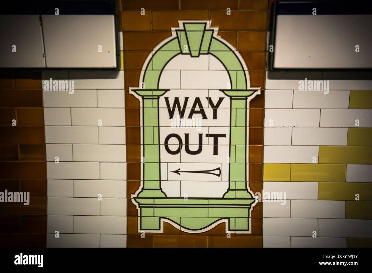 WAY OUT -- Tile sign in London Underground tube station Stock Photo - Alamy