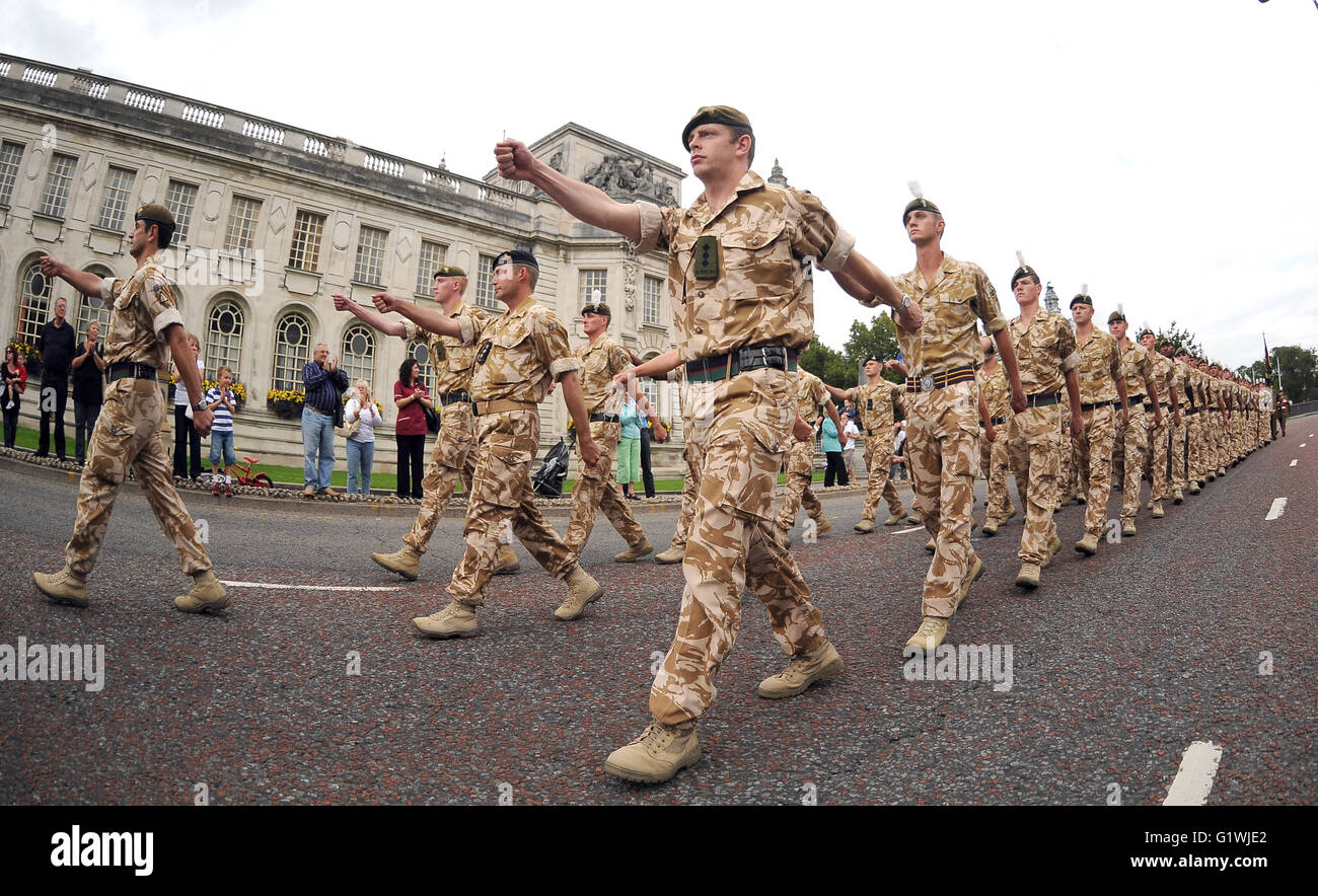 Soldiers from Charlie Company parade through Cardiff, South Wales, on ...