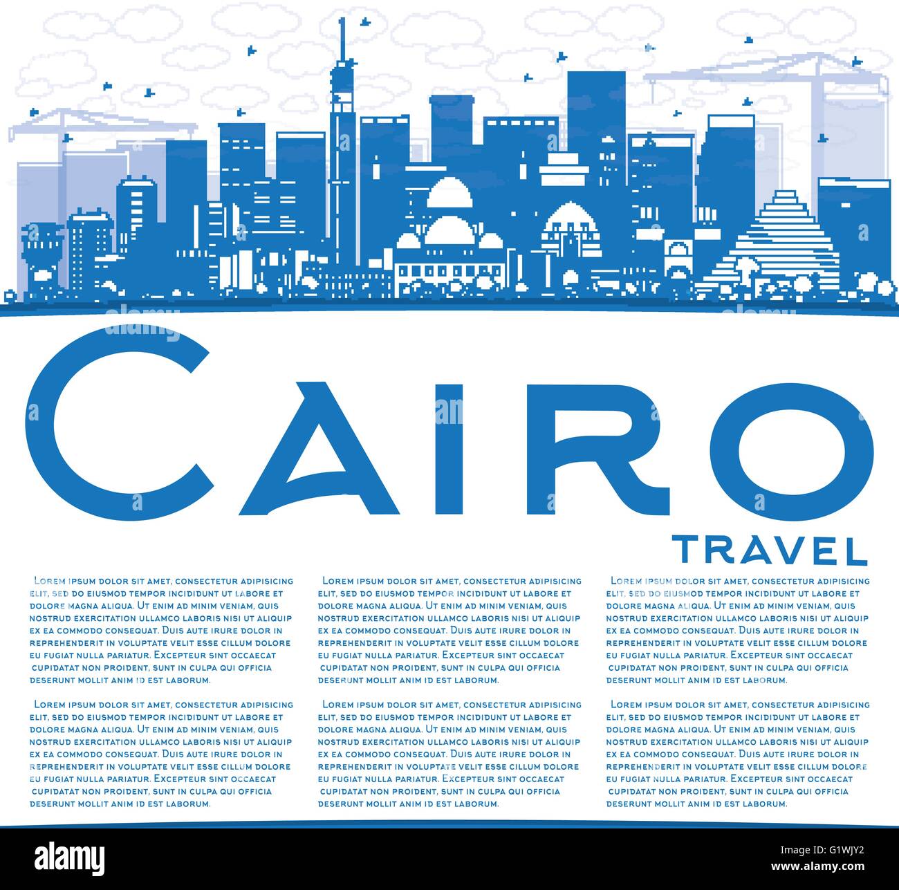 Outline Cairo Skyline with Blue Buildings and Copy Space. Vector ...