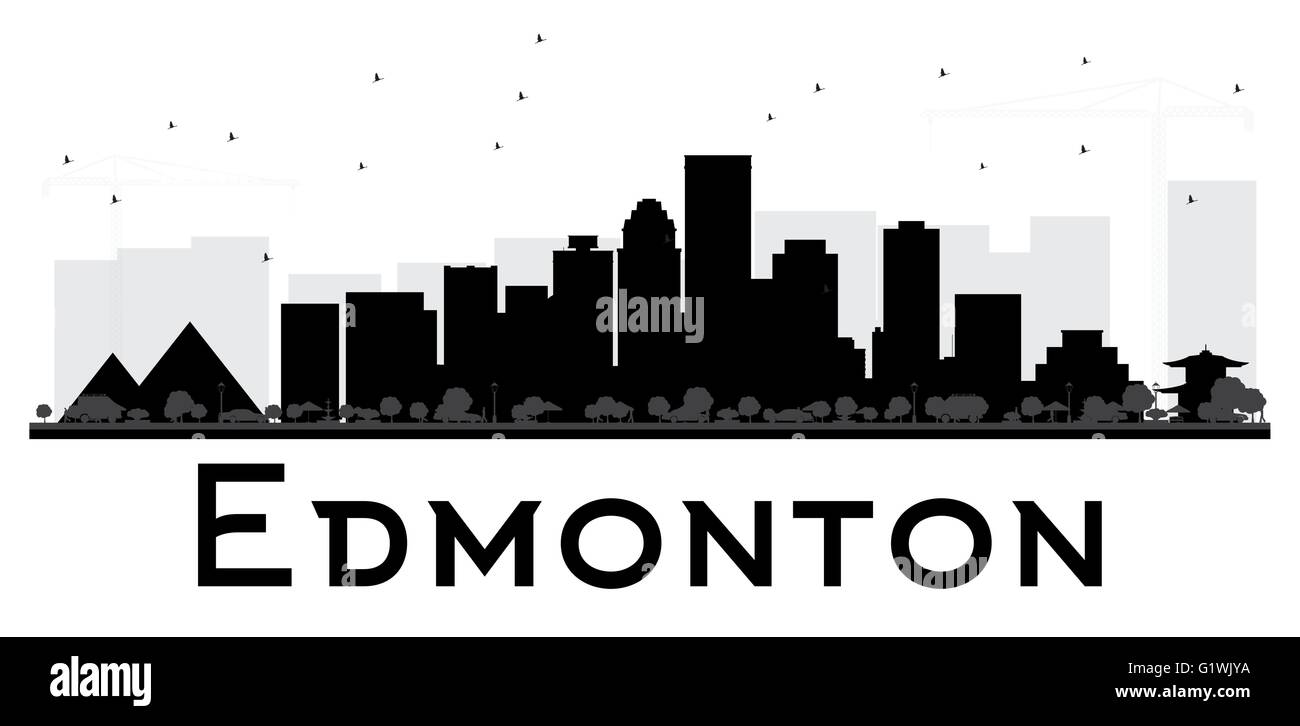 Edmonton City skyline black and white silhouette. Vector illustration ...