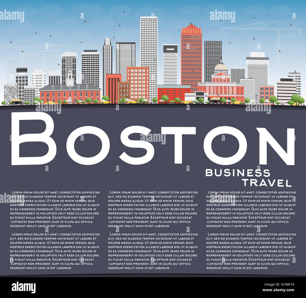 Boston Skyline with Buildings, Blue Sky and Copy Space. Vector ...