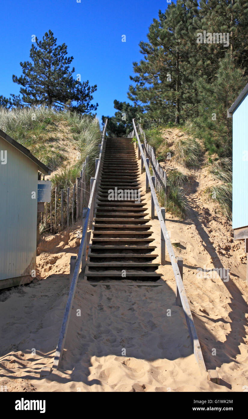 Access steps over sand dunes from the beach at Wells-Next-the-Sea ...