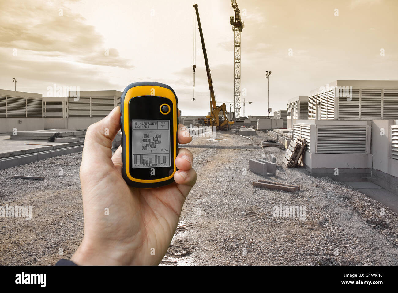 finding the right position inside a construction site via gps Stock ...