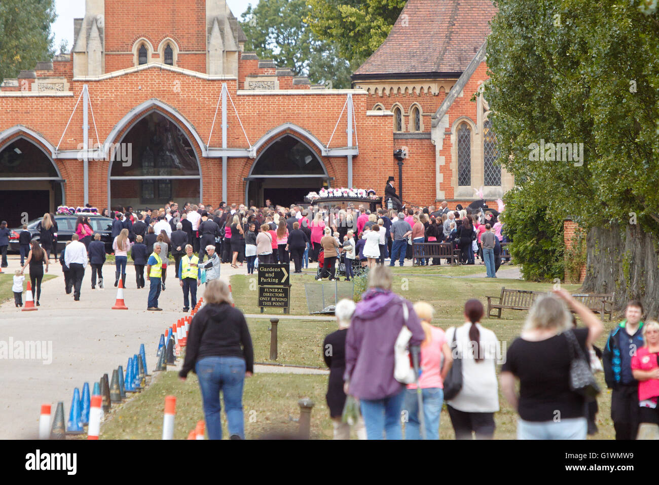 Mourners gather at Garth Road Crematorium in Morden for the funeral of ...