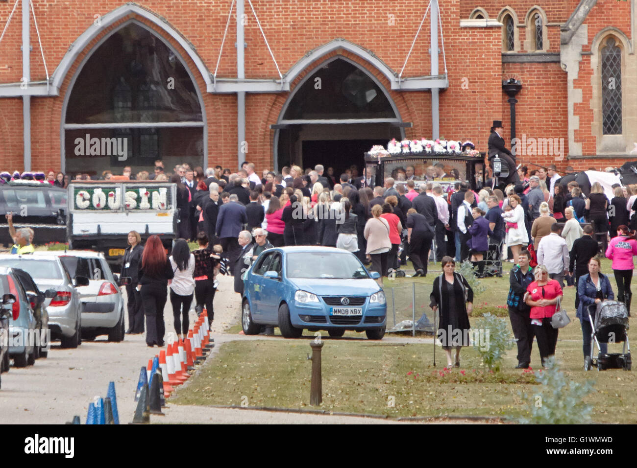 Mourners gather at Garth Road Crematorium in Morden for the funeral of ...