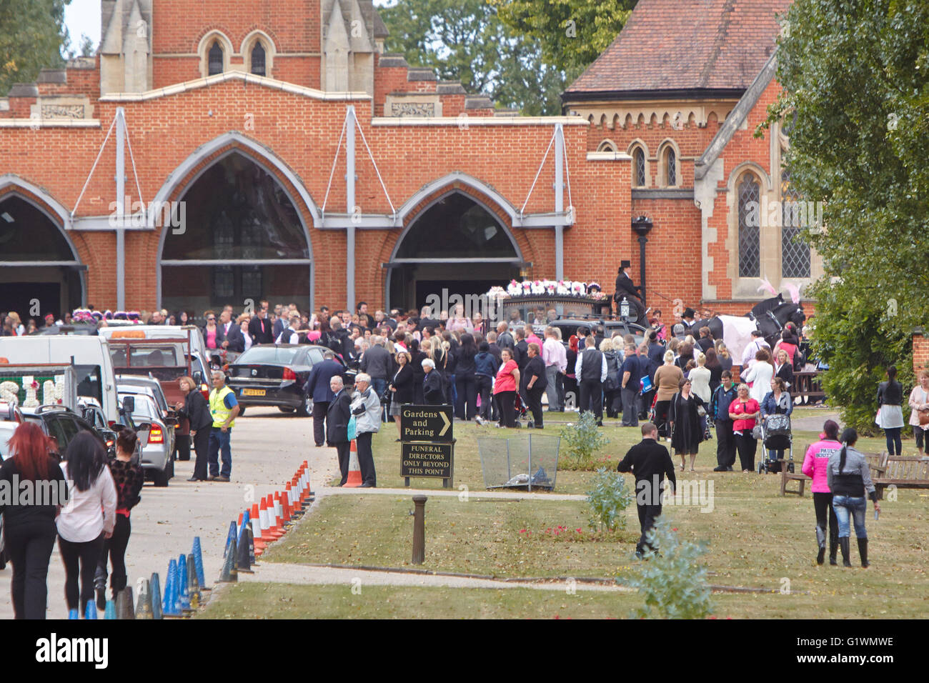 Mourners gather at Garth Road Crematorium in Morden for the funeral of ...