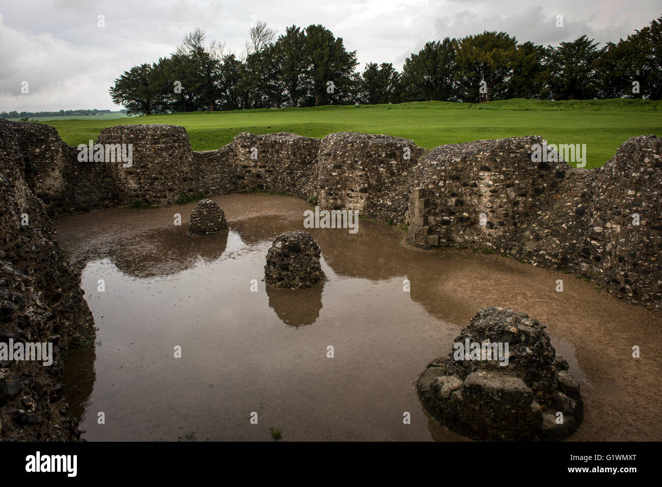 Ruins of part of Old Sarum Cathedral within the Iron Age hill fort near ...