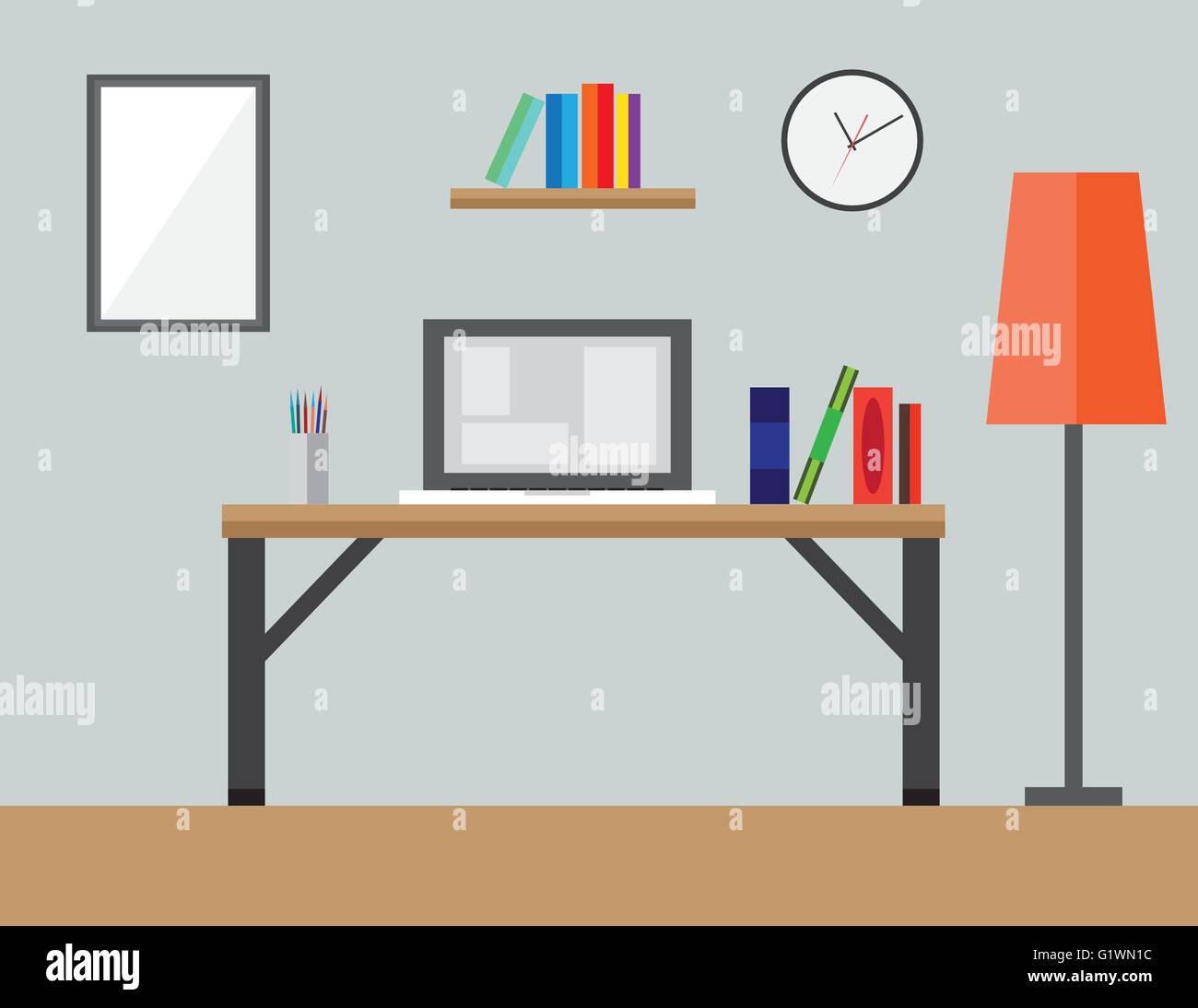 Flat Style Modern Design Concept of Creative Office Workspace. Icons ...