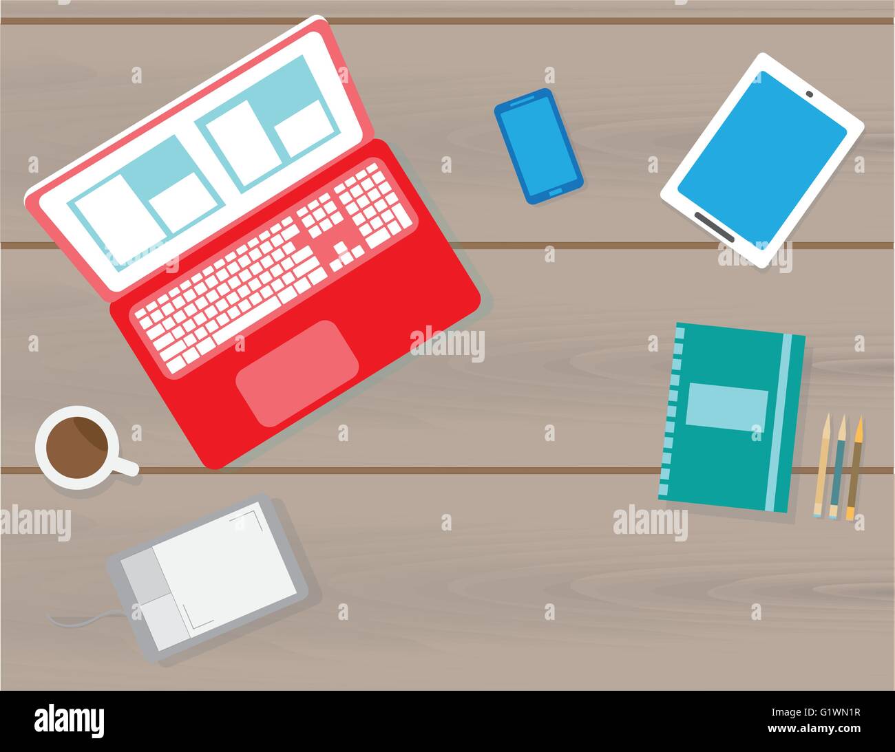 Flat Style Modern Design Concept of Creative Office Workspace. Icons ...
