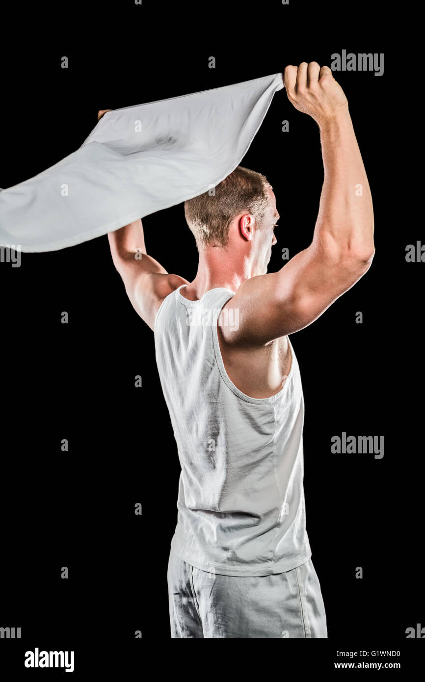 Athlete posing with flag Stock Photo - Alamy