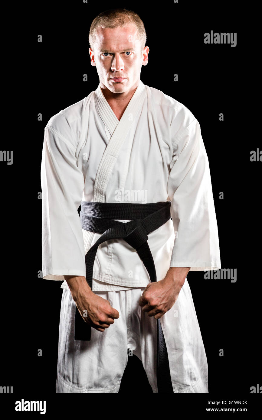 Fighter performing karate stance Stock Photo - Alamy